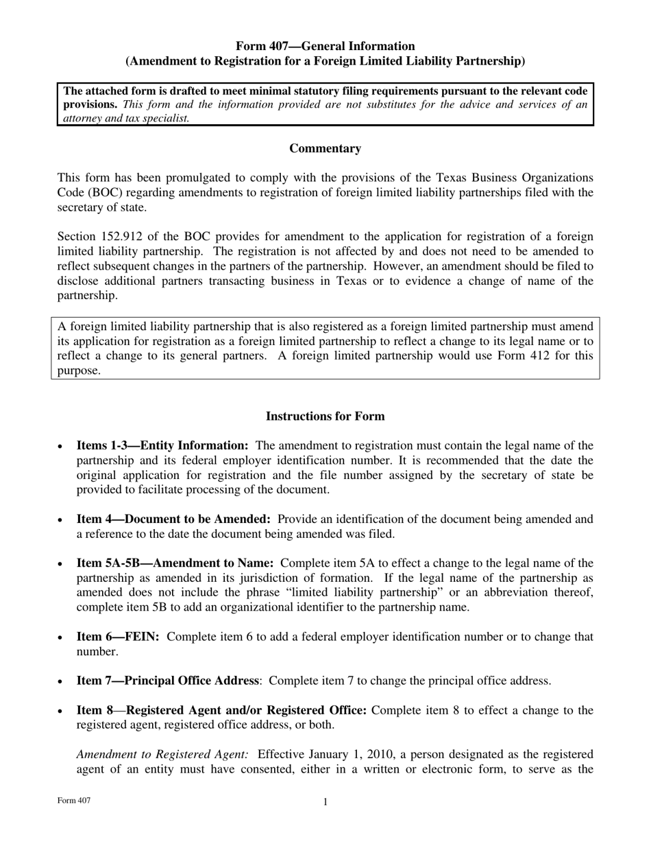 Form 407 - Fill Out, Sign Online and Download Fillable PDF, Texas ...