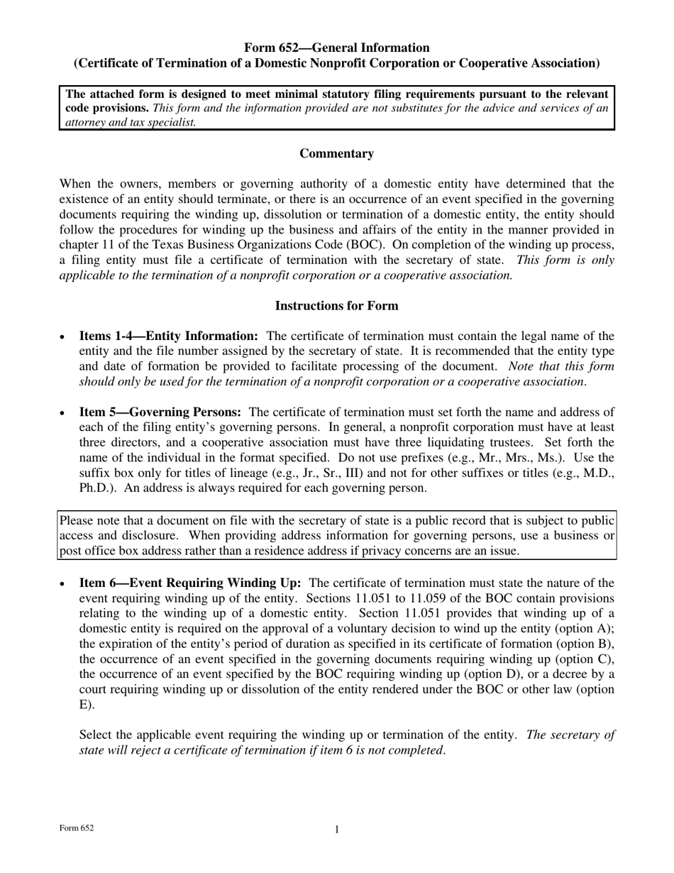 Form 652 - Fill Out, Sign Online and Download Fillable PDF, Texas ...