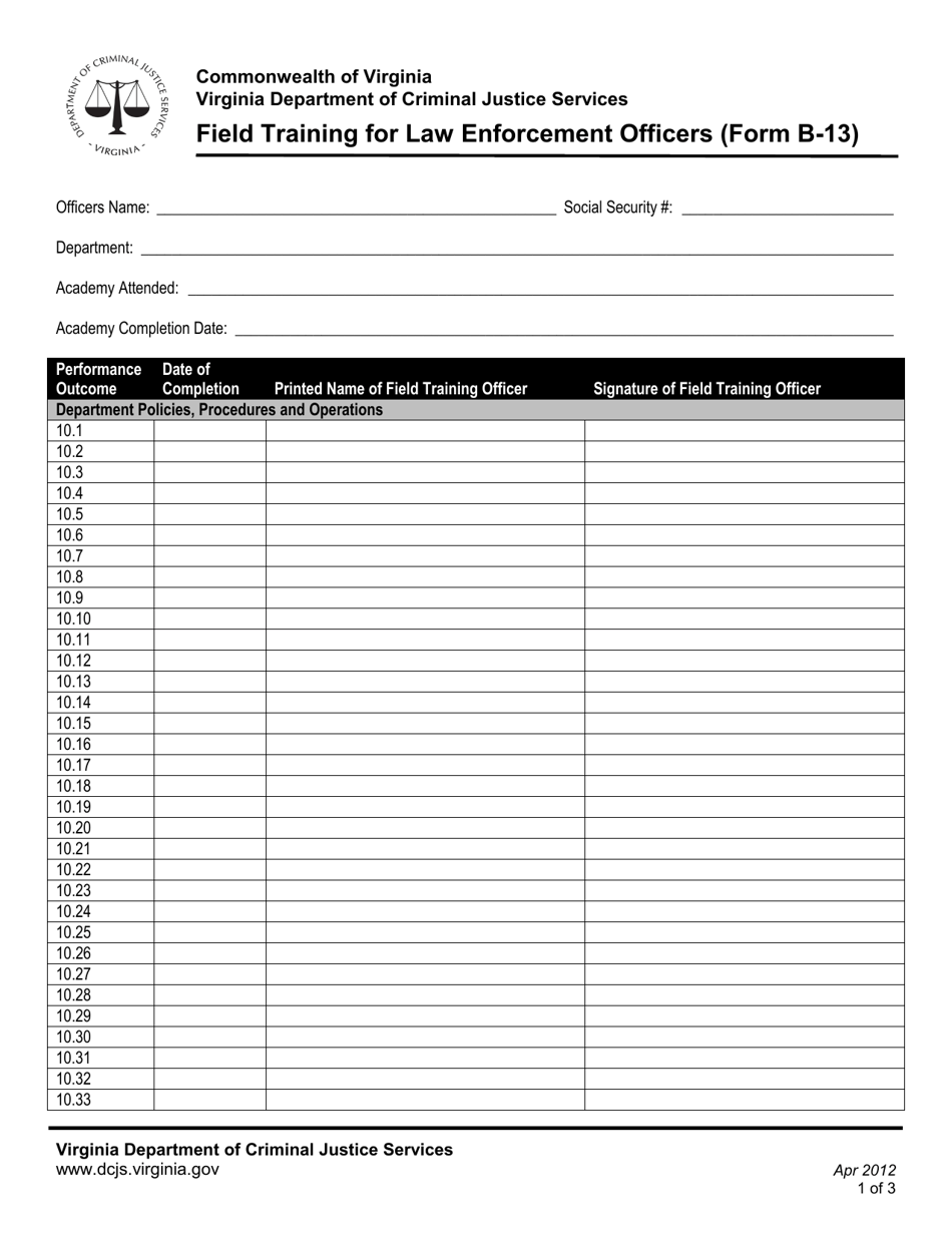 Form B-13 - Fill Out, Sign Online and Download Fillable PDF, Virginia ...