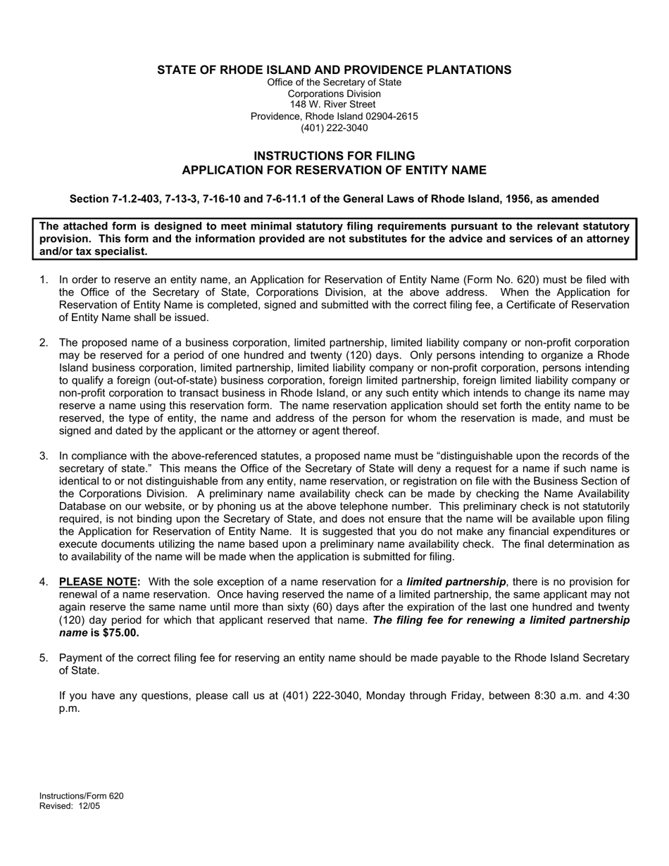 Form 620 - Fill Out, Sign Online and Download Fillable PDF, Rhode ...