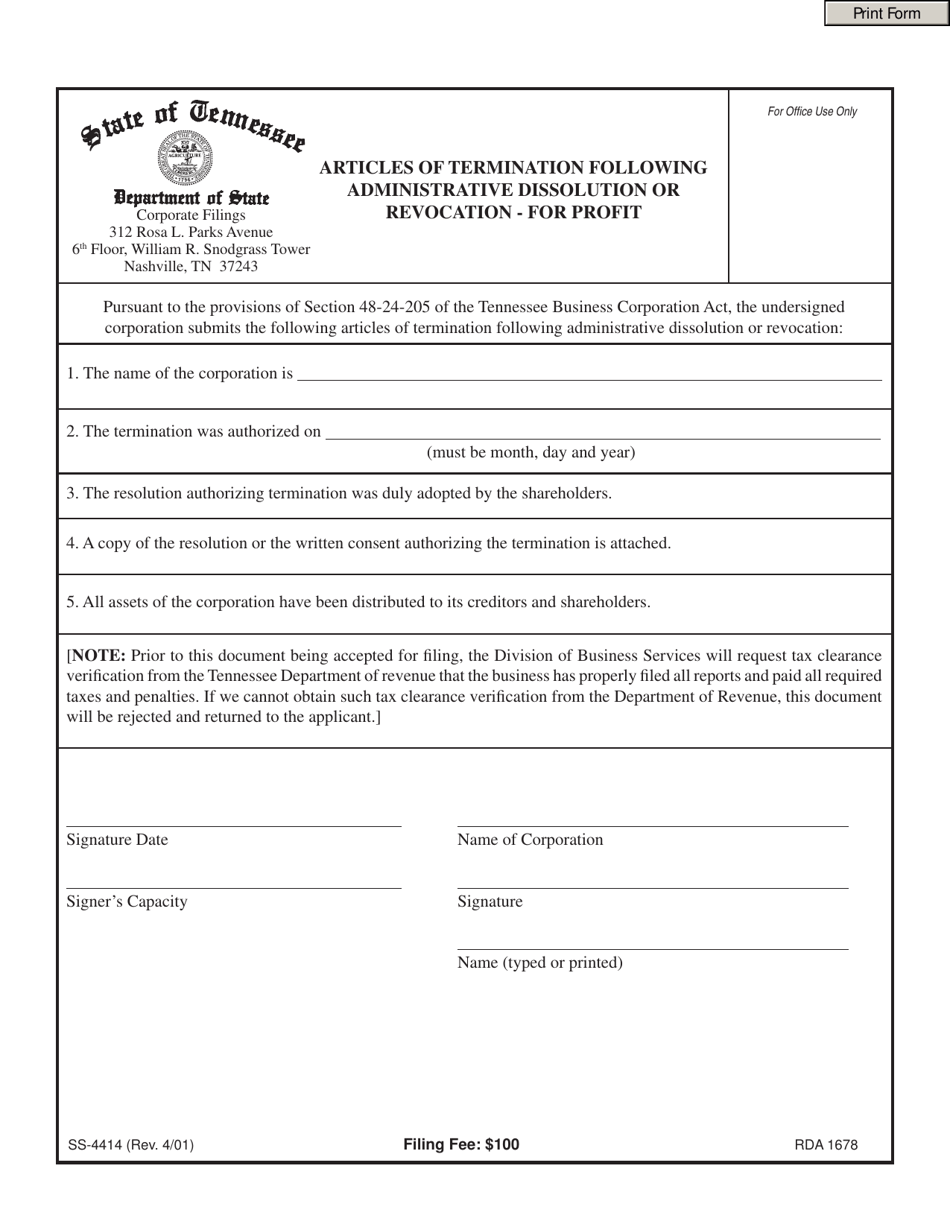 Form SS-4414 - Fill Out, Sign Online and Download Fillable PDF ...