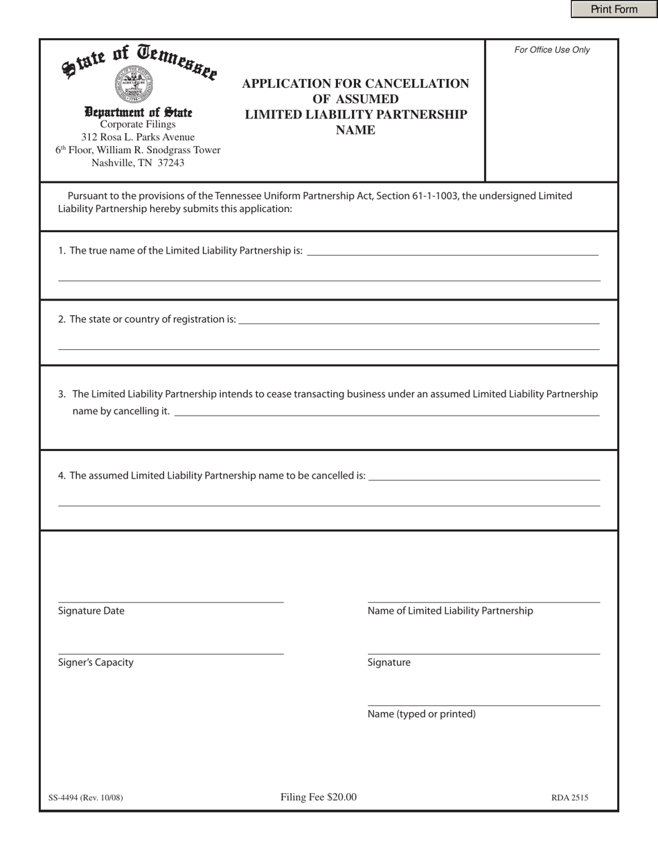Form SS-4494 - Fill Out, Sign Online and Download Fillable PDF ...