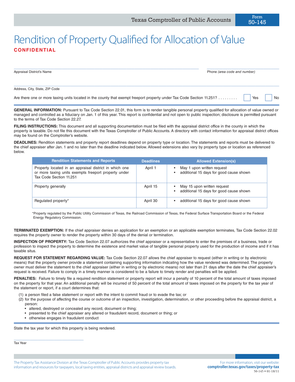 Form 50-145 - Fill Out, Sign Online and Download Fillable PDF, Texas ...