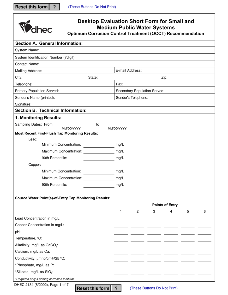 DHEC Form 2134 - Fill Out, Sign Online and Download Fillable PDF, South ...