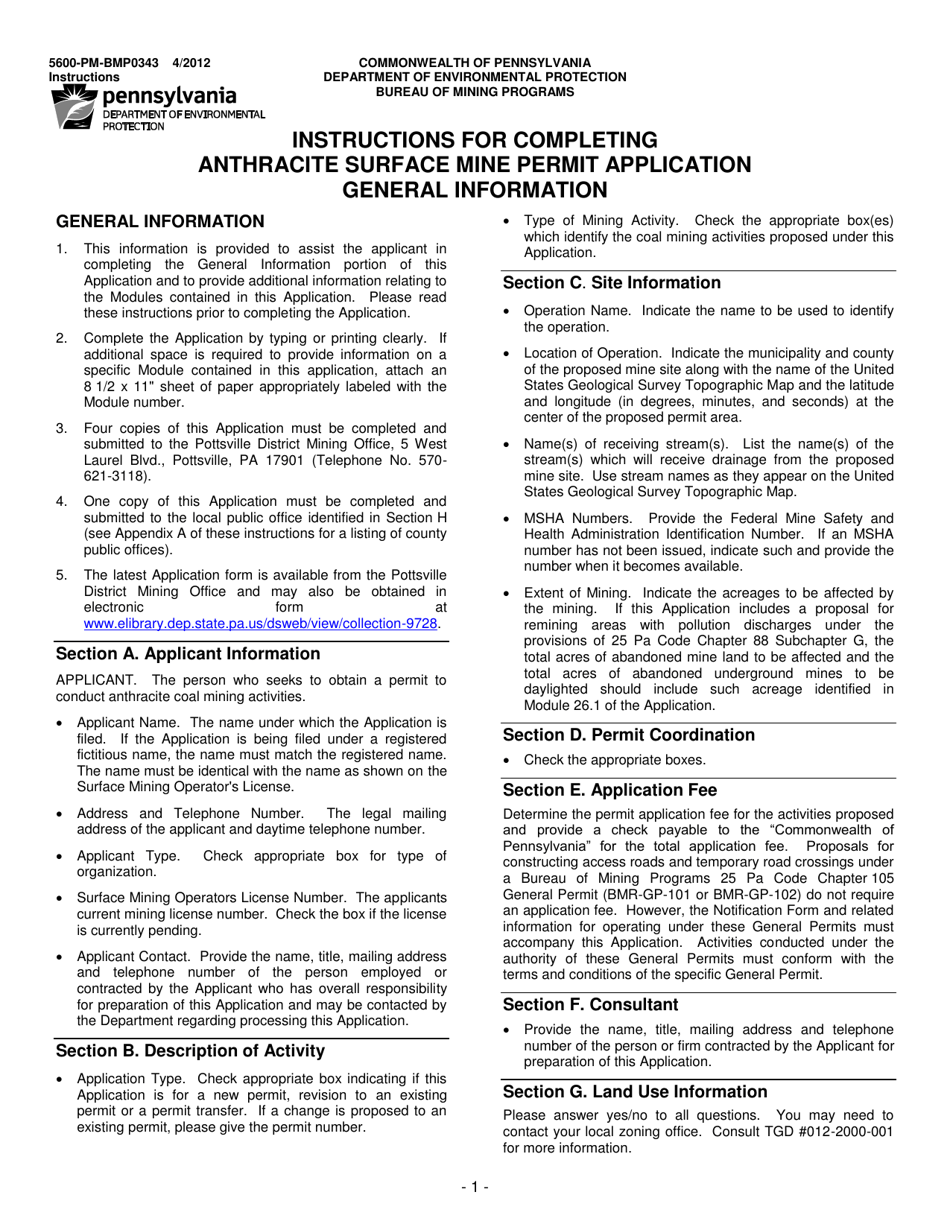 Download Instructions for Form 5600-PM-BP0343 Anthracite Surface Mine ...