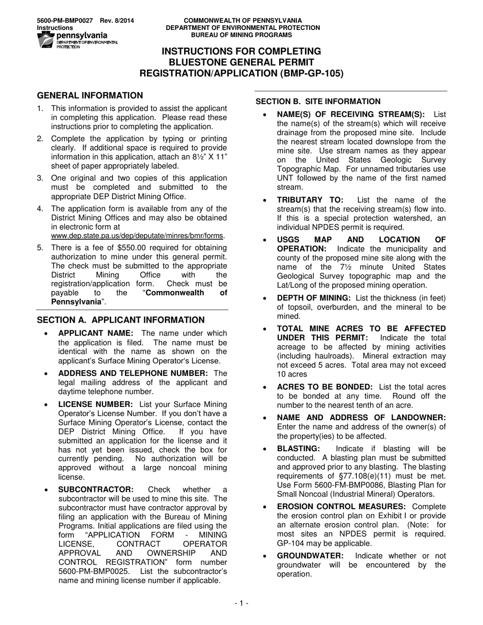 Download Instructions for Form 5600-PM-BMP0027 General Permit for ...