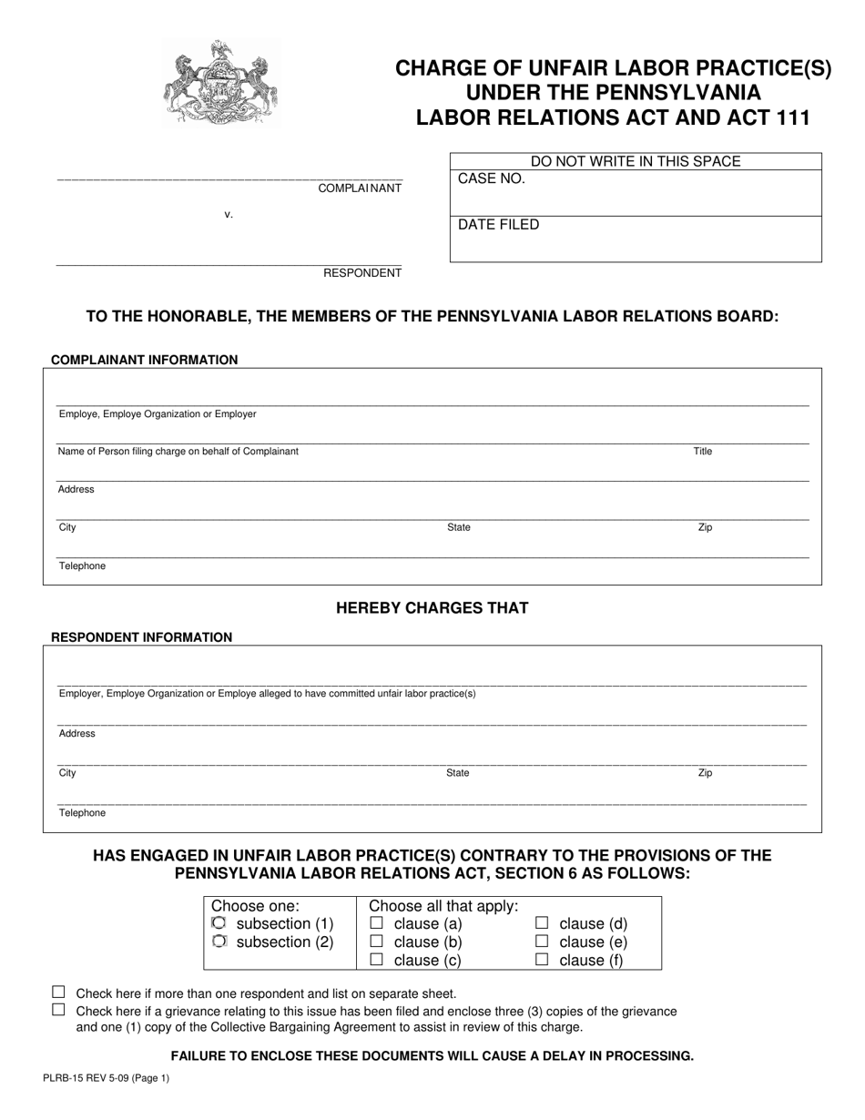 Form PLRB-15 - Fill Out, Sign Online and Download Fillable PDF ...