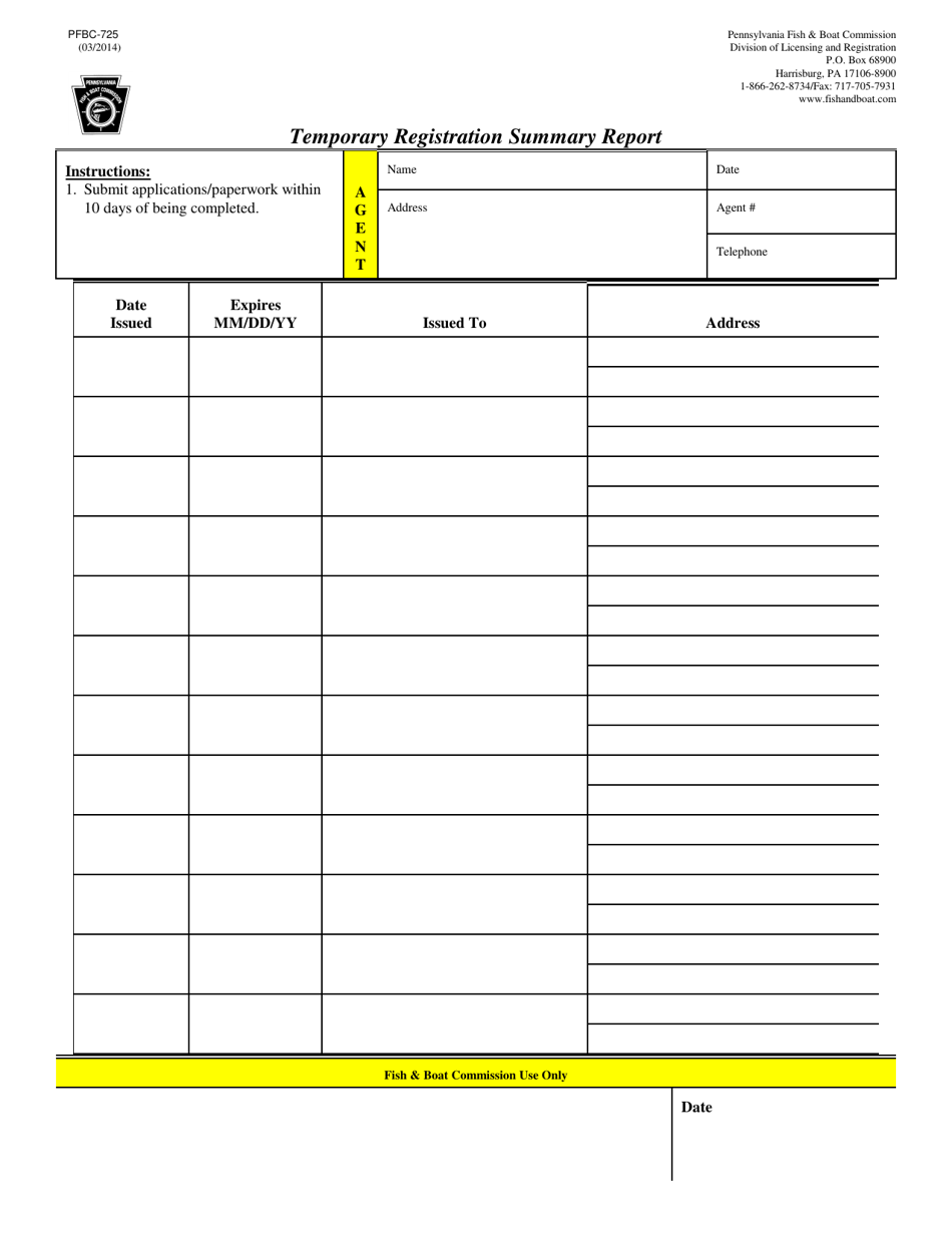 Form PFBC-725 - Fill Out, Sign Online and Download Printable PDF ...