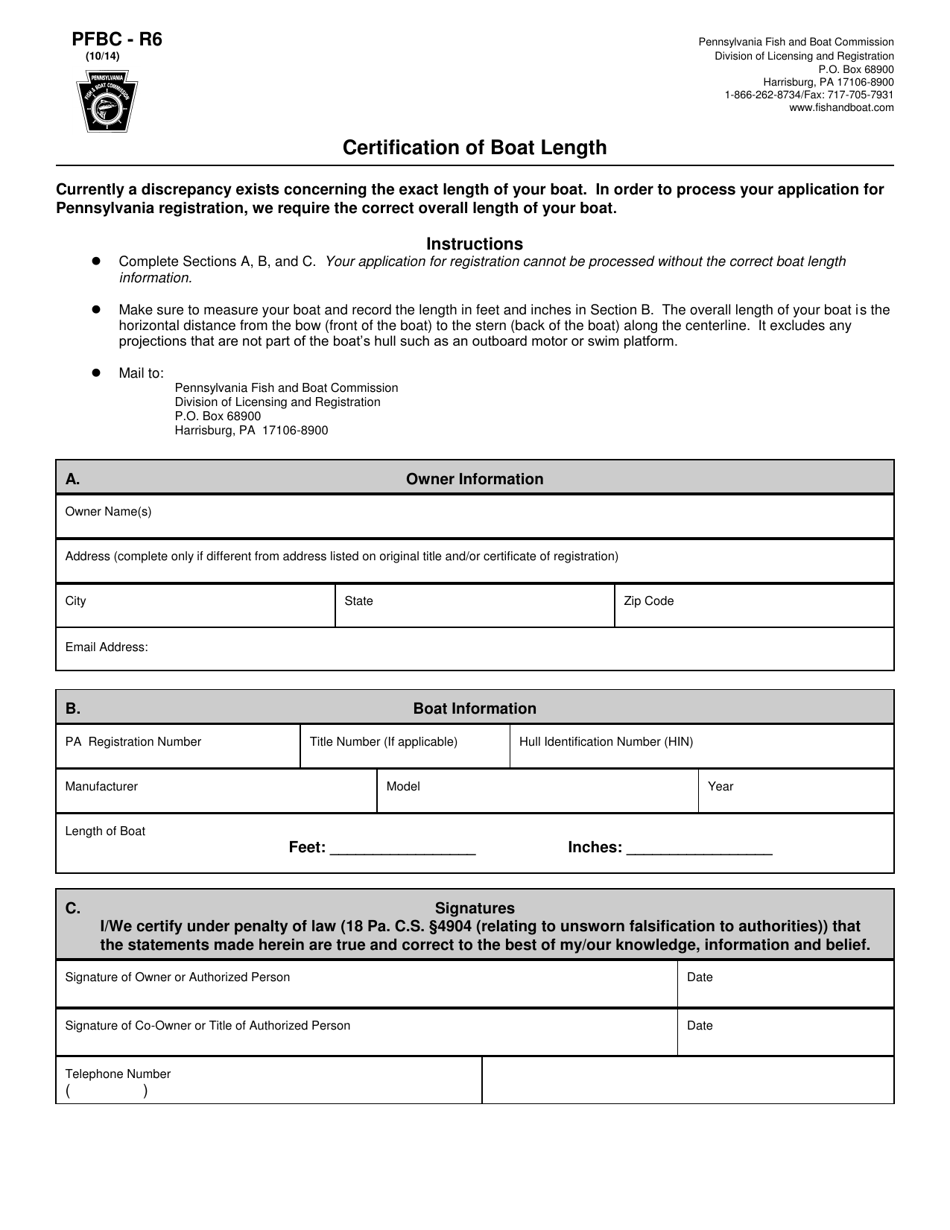 Form PFBC-R6 - Fill Out, Sign Online and Download Printable PDF ...