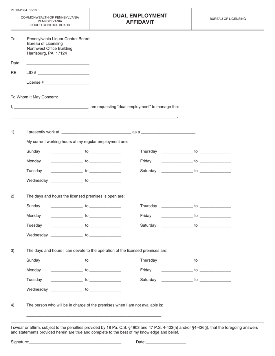 Form PLCB-2384 - Fill Out, Sign Online and Download Fillable PDF ...