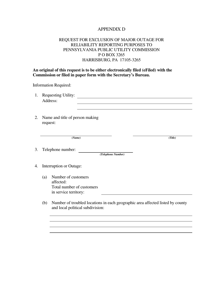 Pennsylvania Request for Exclusion of Major Outage for Reliability ...