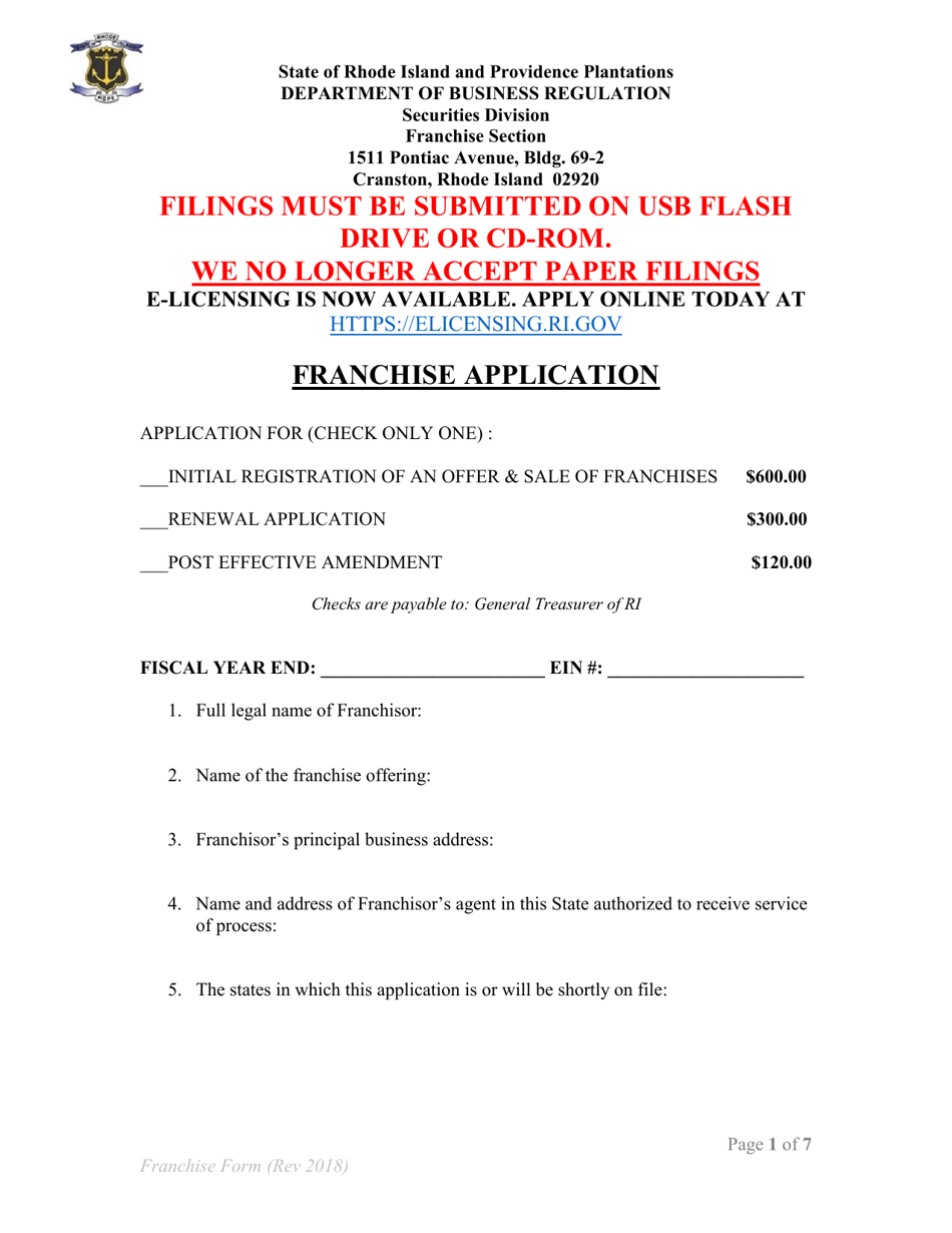 Rhode Island Application for Franchise Registration - Fill Out, Sign ...