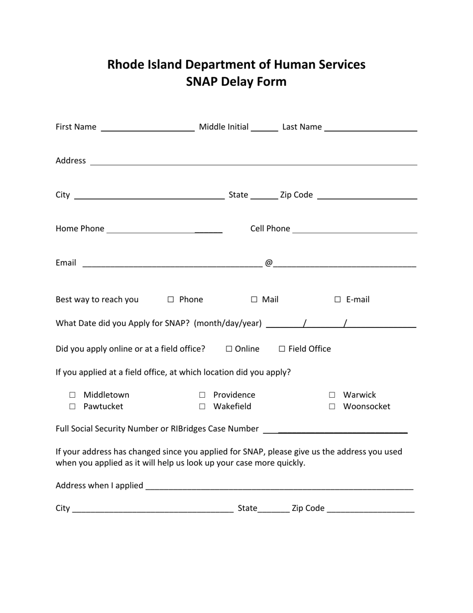 Rhode Island Snap Delay Form - Fill Out, Sign Online and Download PDF ...