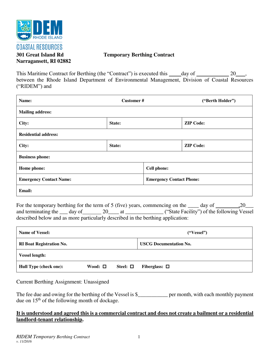 Rhode Island Temporary Berthing Contract - Fill Out, Sign Online and ...