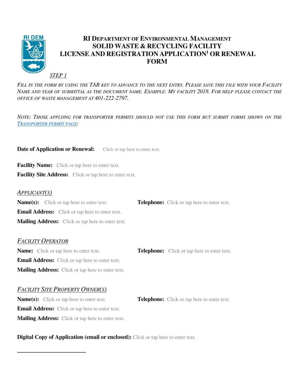 Rhode Island Solid Waste & Recycling Facility License and Registration ...
