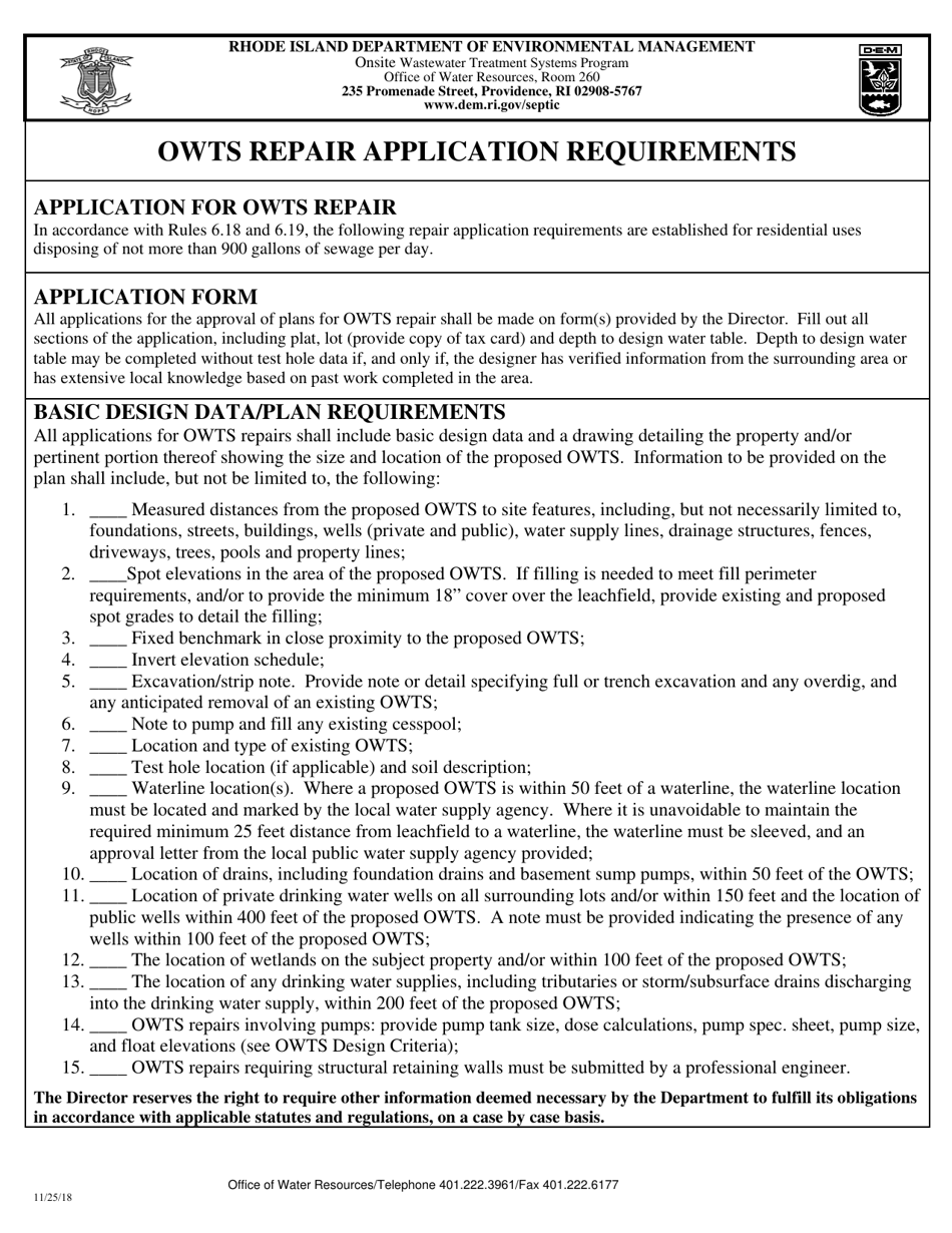 Rhode Island Owts Repair Application Requirements - Fill Out, Sign ...
