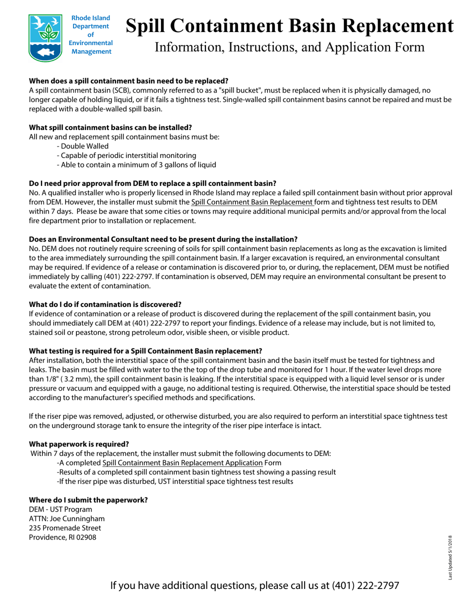 Rhode Island Spill Containment Basin (Spill Bucket) Replacement Form ...