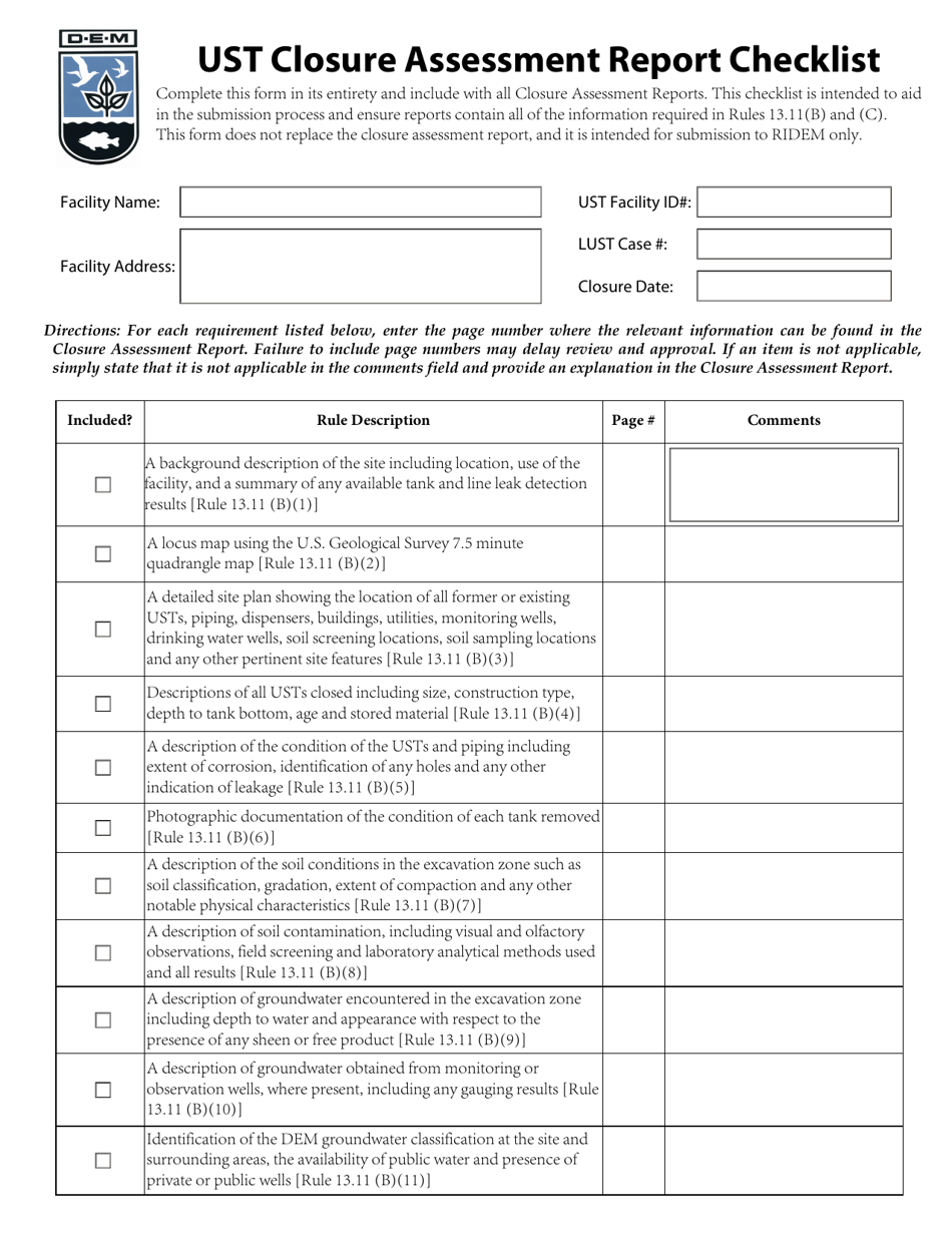 Rhode Island Ust Closure Assessment Report Checklist - Fill Out, Sign ...