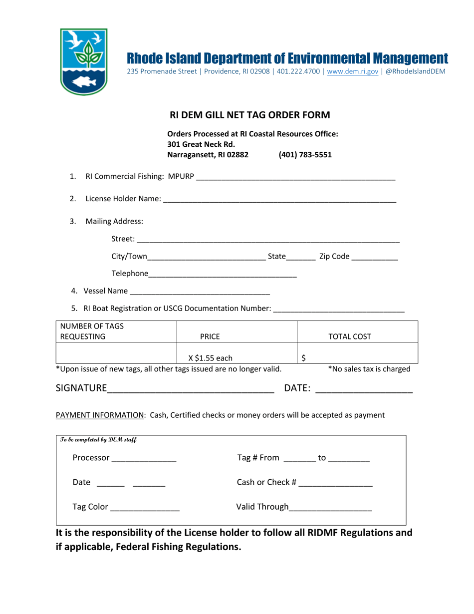 Rhode Island Ri Dem Gill Net Tag Order Form - Fill Out, Sign Online and ...