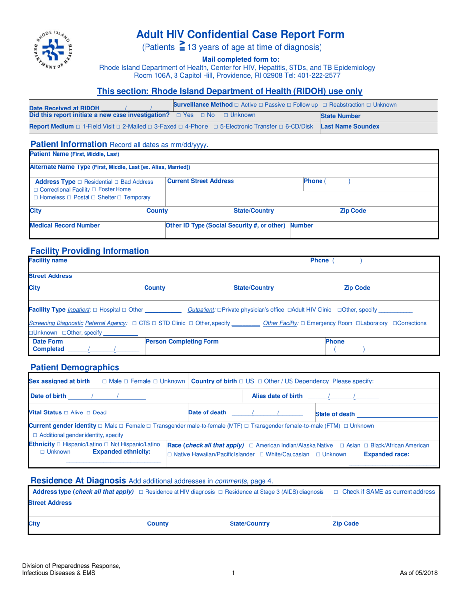 Rhode Island Adult HIV Confidential Case Report Form - Fill Out, Sign ...