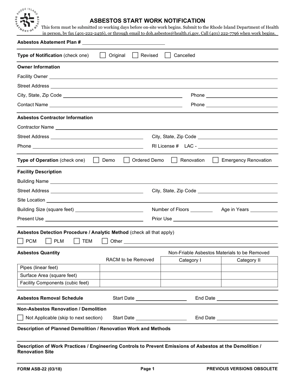 Form ASB-22 - Fill Out, Sign Online and Download Fillable PDF, Rhode ...