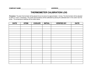 Rhode Island Thermometer Calibration Log Download Printable PDF ...