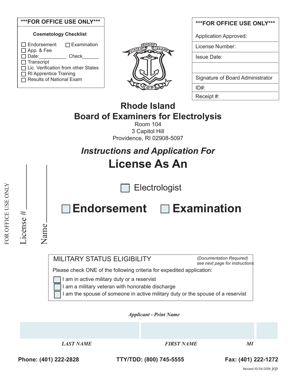 Rhode Island Application for License as an Electrologist - Fill Out ...