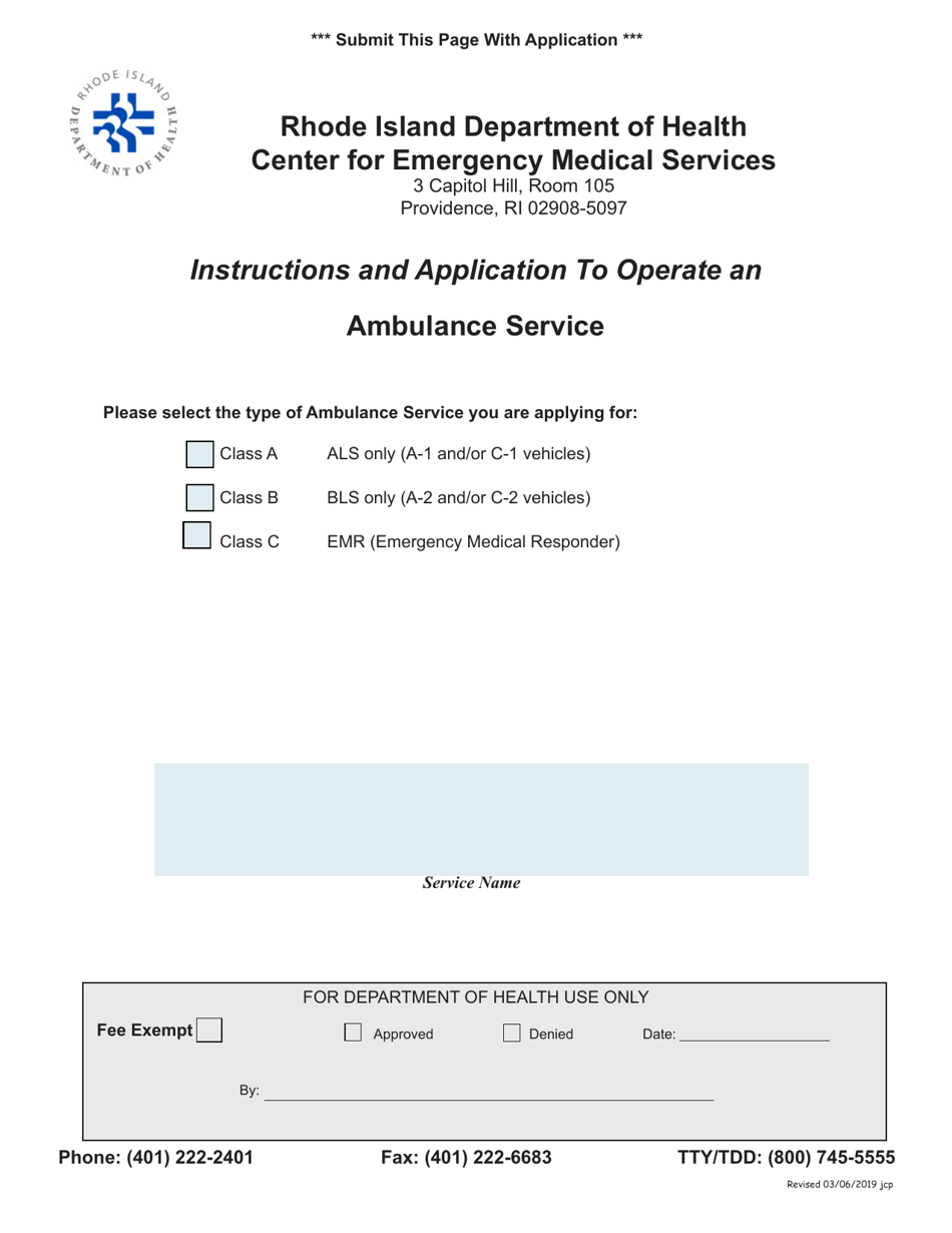 Rhode Island Application for Ambulance Service License - Fill Out, Sign ...