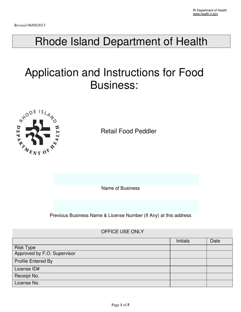 Rhode Island Application for Retail Food Peddler - Fill Out, Sign ...