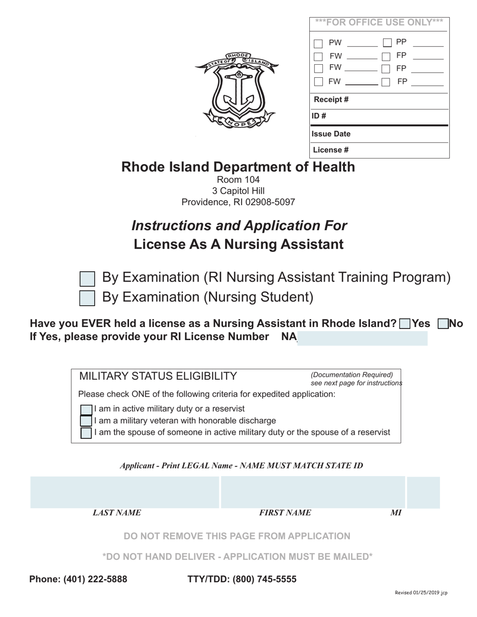 Rhode Island Application for License as a Nursing Assistant - Fill Out, Sign Online and Download ...