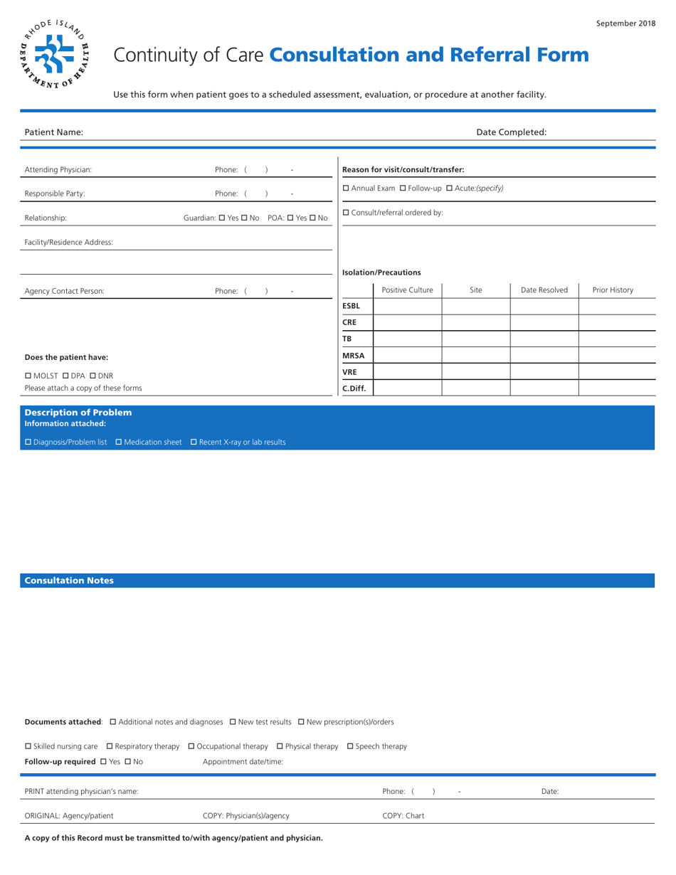 Rhode Island Continuity of Care Consultation and Referral Form - Fill ...