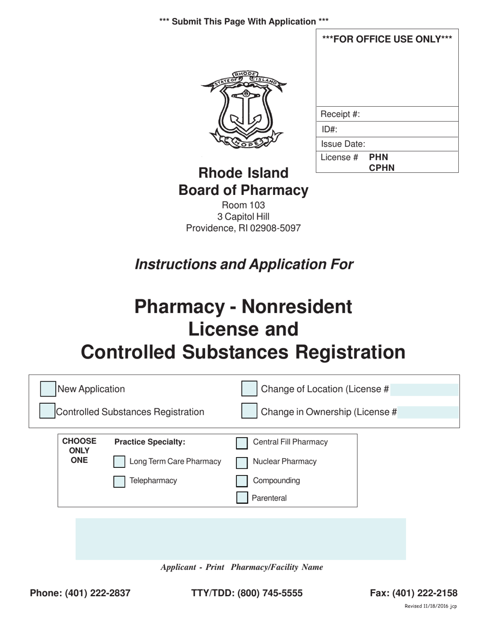 Rhode Island Application for Pharmacy - Nonresident License and ...
