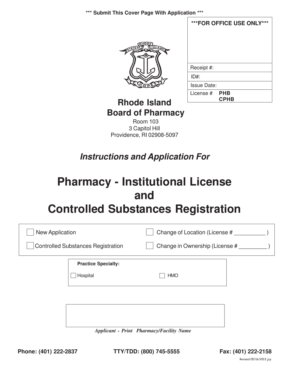 Rhode Island Application for Pharmacy - Institutional License and ...