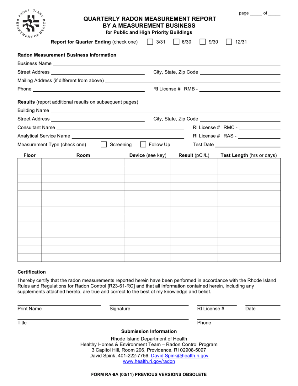 Form RA-9A - Fill Out, Sign Online and Download Fillable PDF, Rhode ...