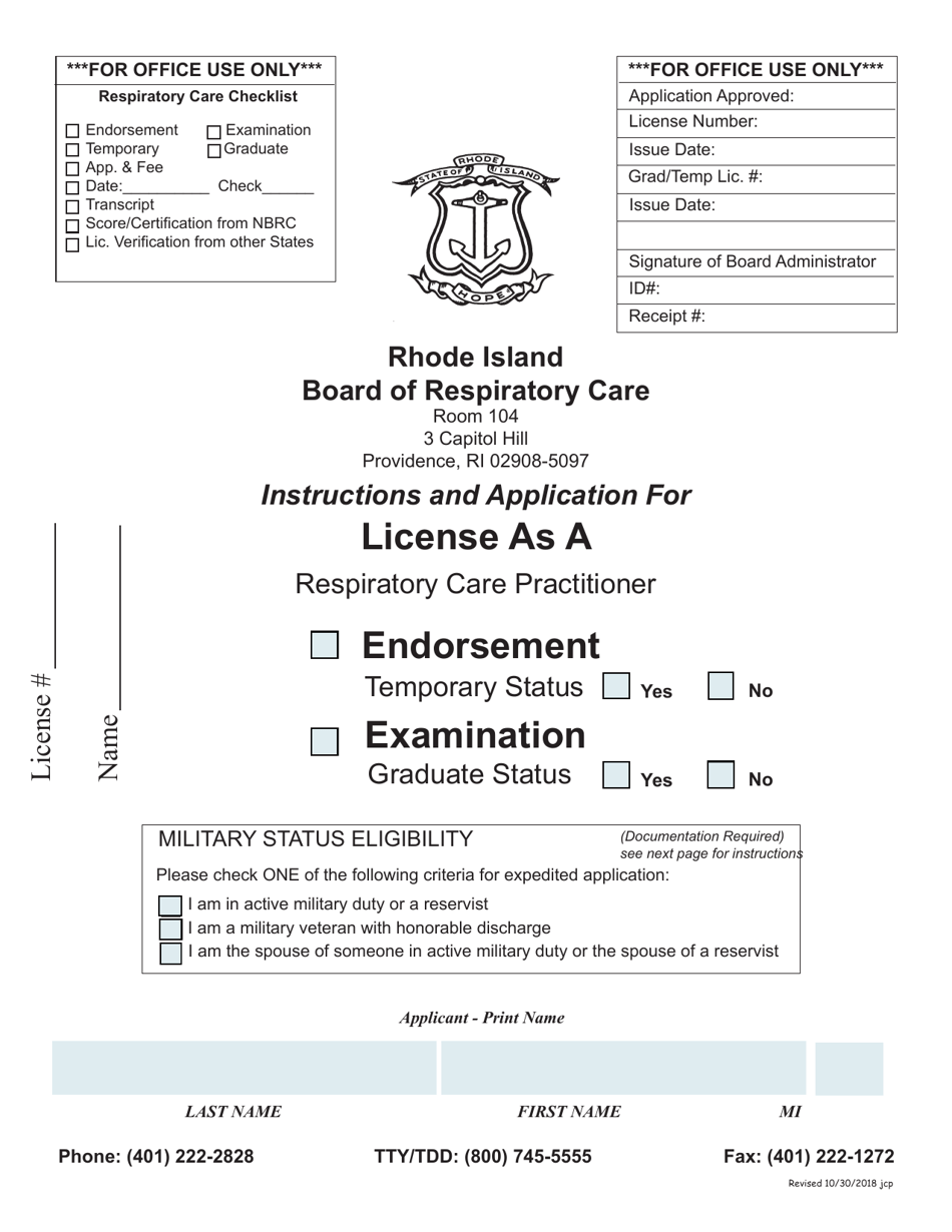 Rhode Island Application for License as a Respiratory Care Practitioner ...