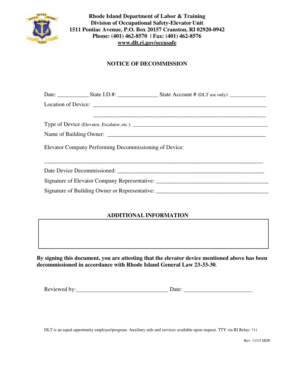 Rhode Island Notice of Decommission - Fill Out, Sign Online and ...