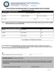 Rhode Island Application for Repurchase of Unused Inspection Stickers ...