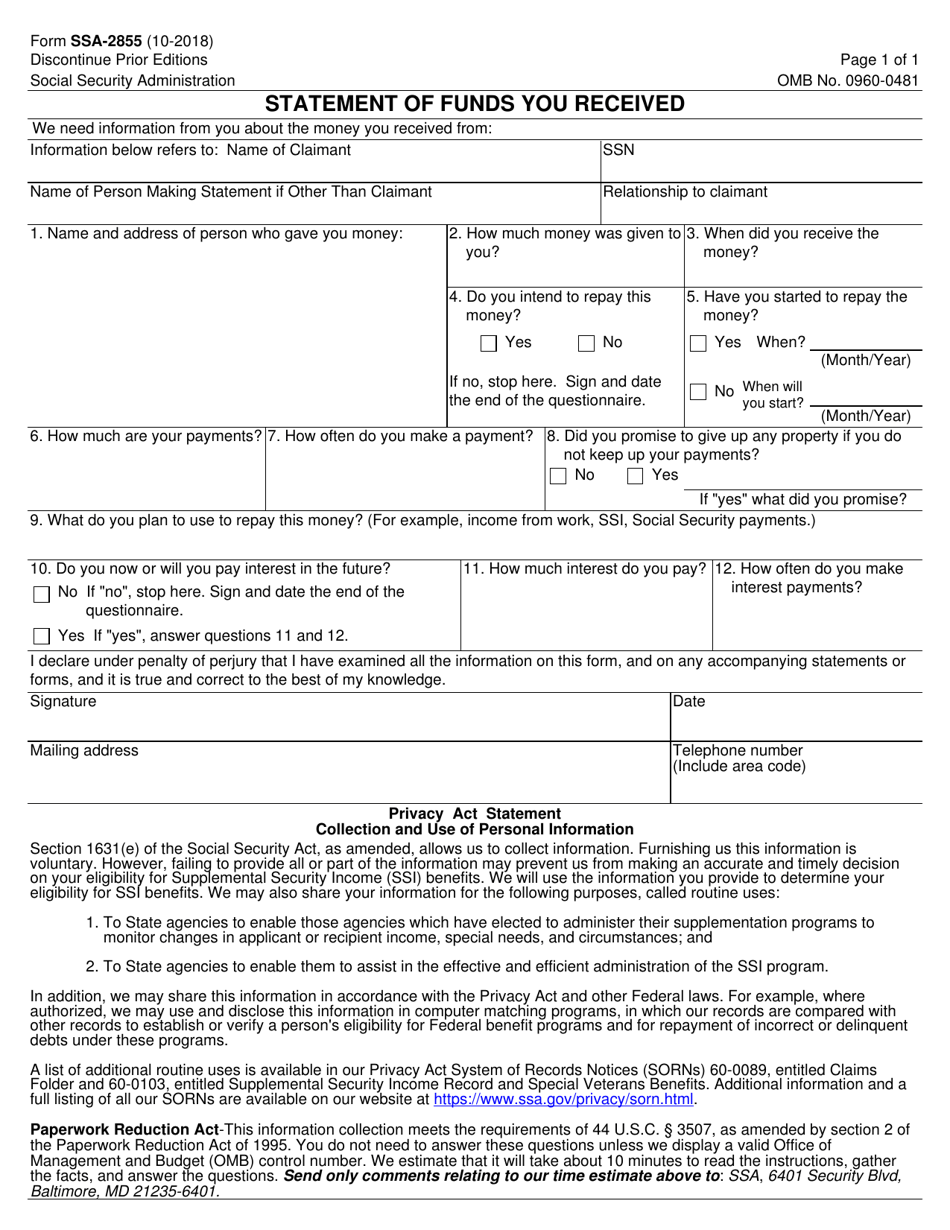 Form SSA-2855 - Fill Out, Sign Online and Download Fillable PDF ...