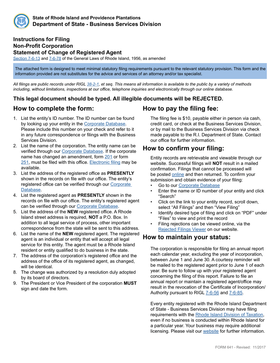 Form 641 - Fill Out, Sign Online and Download Fillable PDF, Rhode ...