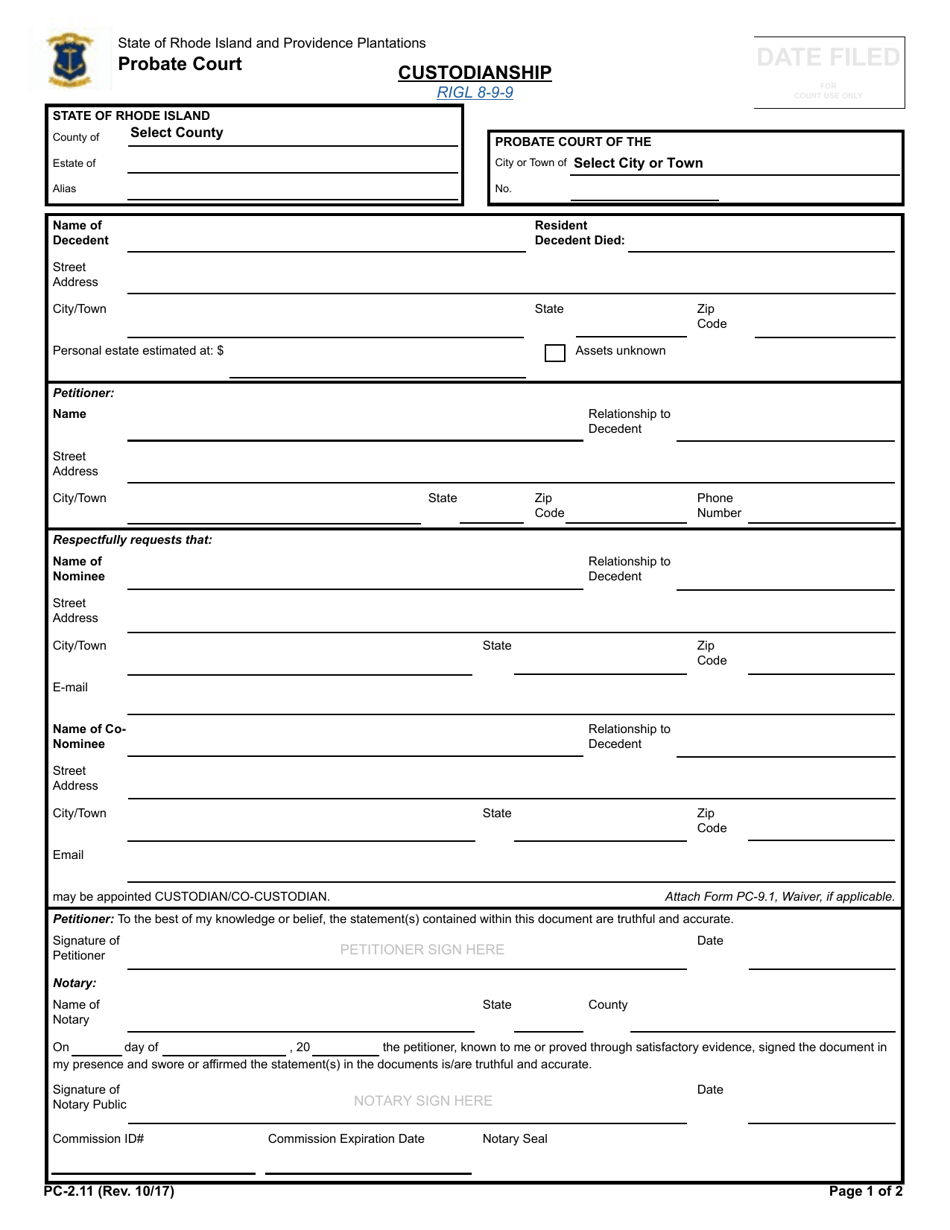 Form PC-2.11 - Fill Out, Sign Online and Download Fillable PDF, Rhode Island | Templateroller