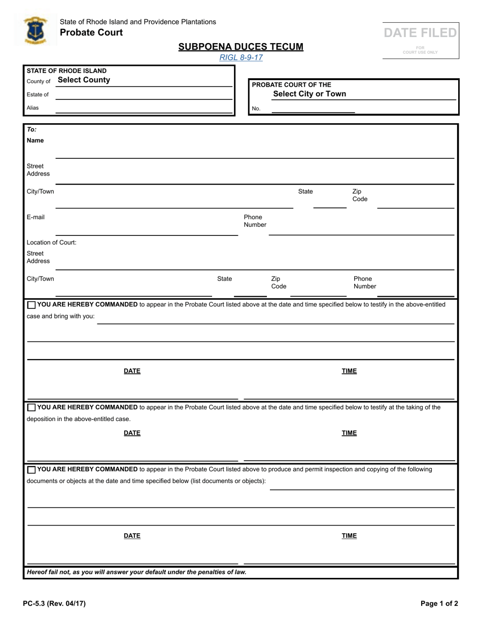 Form PC-5.3 - Fill Out, Sign Online and Download Fillable PDF, Rhode Island | Templateroller
