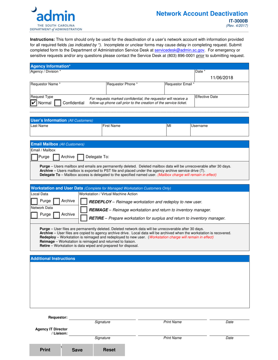 Form IT-3000B - Fill Out, Sign Online and Download Fillable PDF, South ...
