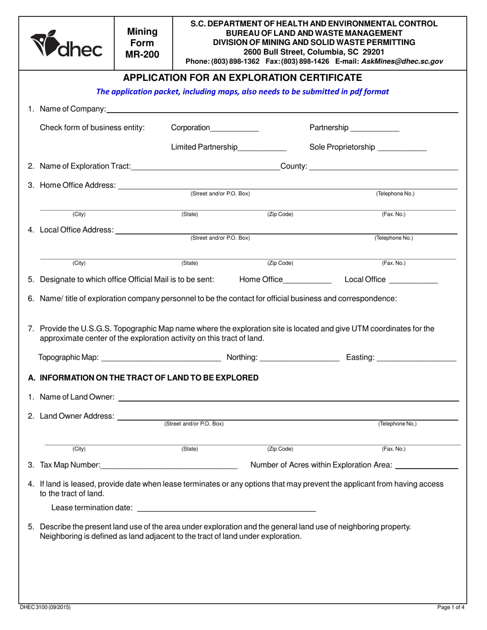 DHEC Form 3100 - Fill Out, Sign Online and Download Fillable PDF, South ...