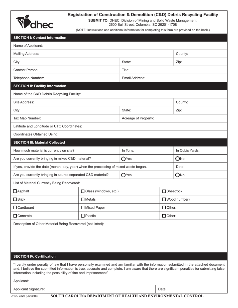 DHEC Form 3328 - Fill Out, Sign Online and Download Fillable PDF, South ...