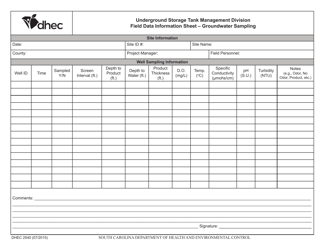 DHEC Form 2540 Download Fillable PDF or Fill Online Field Data ...
