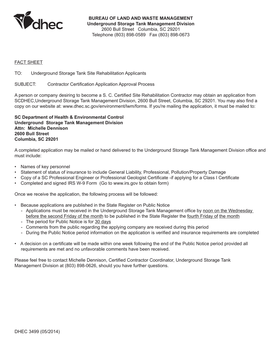 DHEC Form 3499 - Fill Out, Sign Online and Download Fillable PDF, South ...