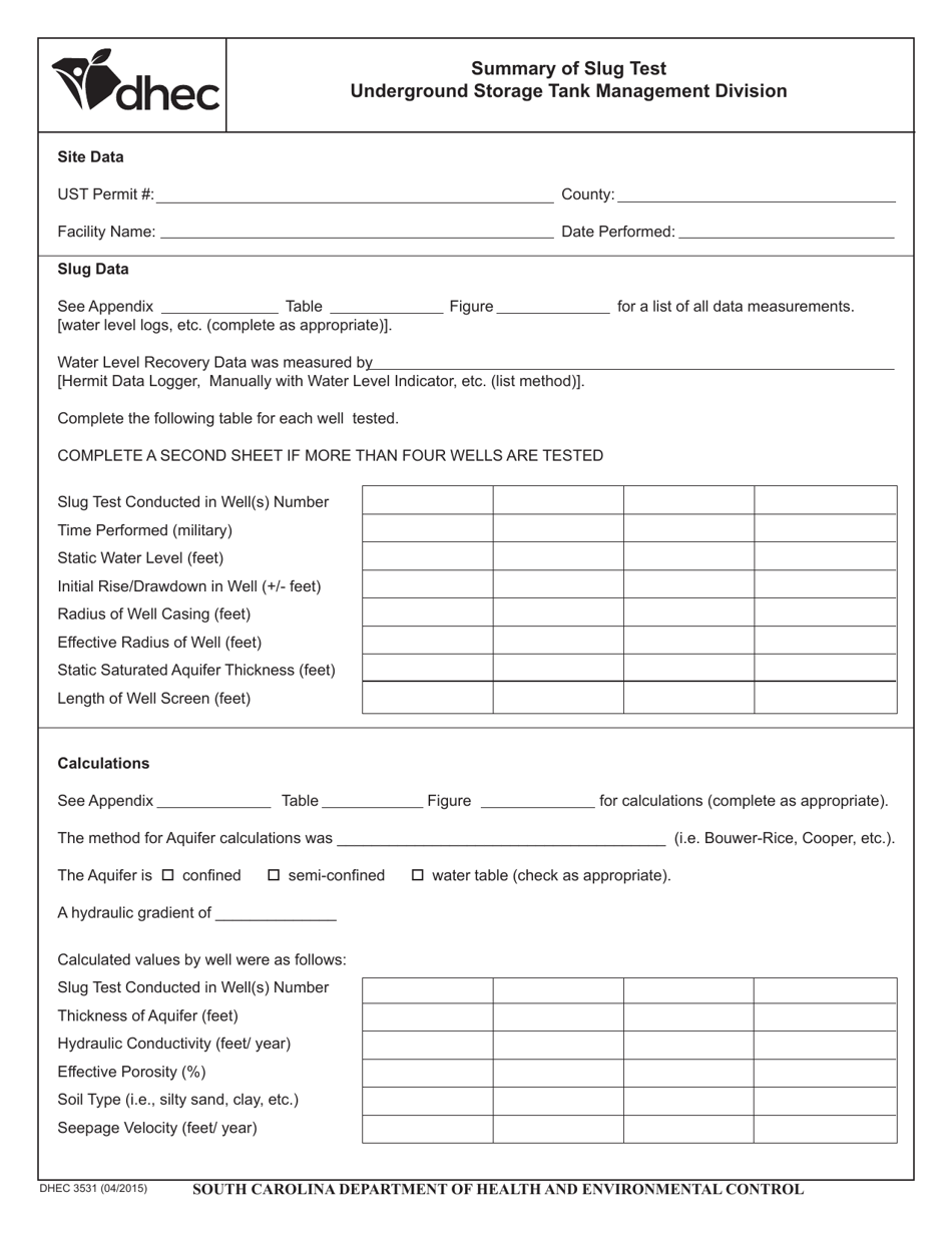 DHEC Form 3531 - Fill Out, Sign Online and Download Fillable PDF, South ...