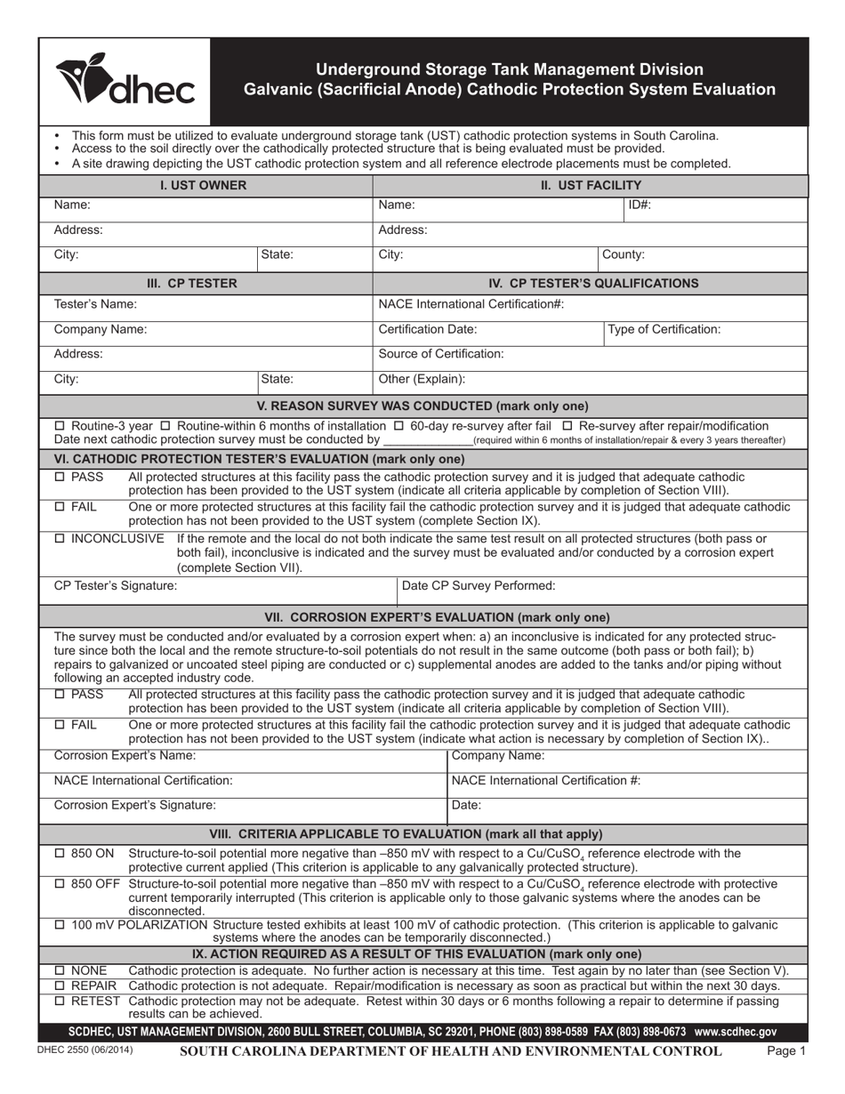 DHEC Form 2550 - Fill Out, Sign Online and Download Printable PDF ...