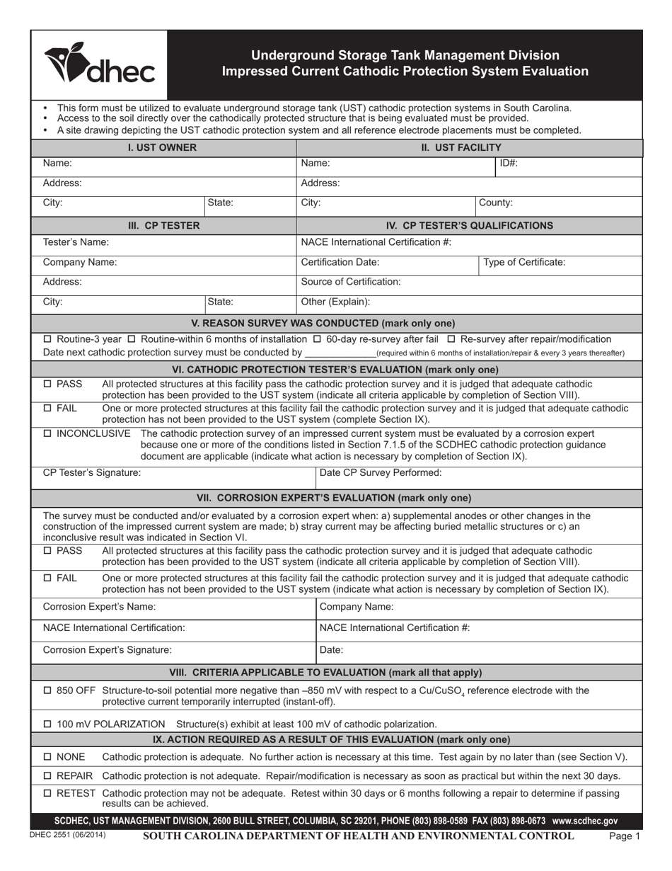 DHEC Form 2551 - Fill Out, Sign Online and Download Printable PDF ...