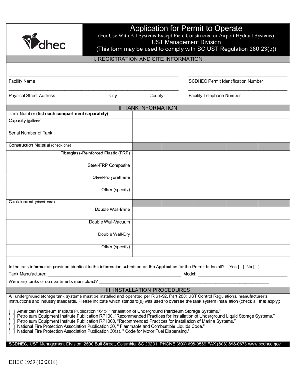 DHEC Form 1959 - Fill Out, Sign Online and Download Printable PDF ...